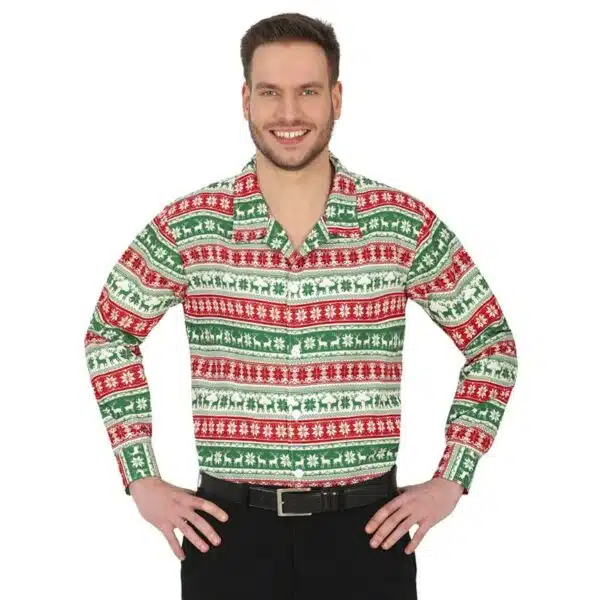 Fout kerstoverhemd met kerstmotief - Feestwarenhuis.nl