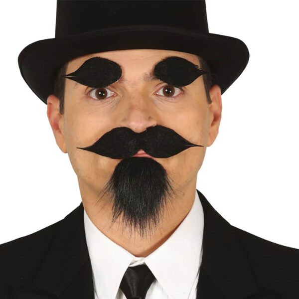 Sikje, Snor en wenkbrauwen zwart (set) - Feestwarenhuis.nl